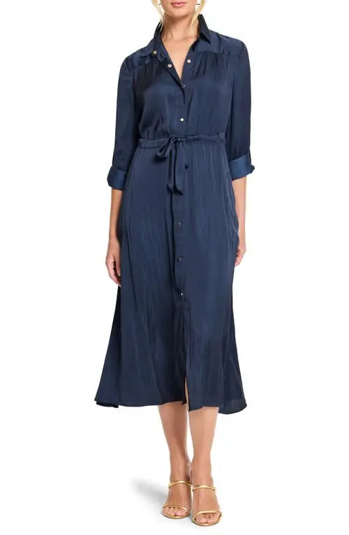 NIC+ZOE Julie Crinkle Satin Midi Shirt Dress