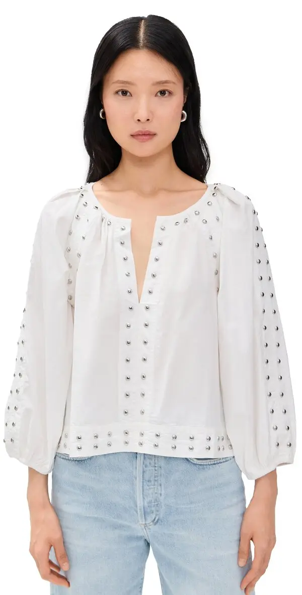 The Great. The Bodega Studded Top - White