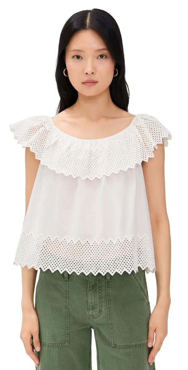 The Great. The Westport Honeycomb Eyelet Top