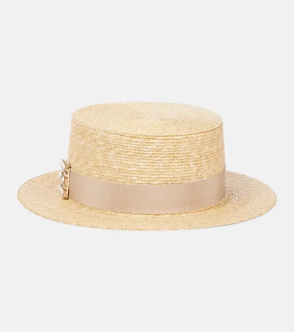 ROGER VIVIER Très Vivier Raffia Boater Hat