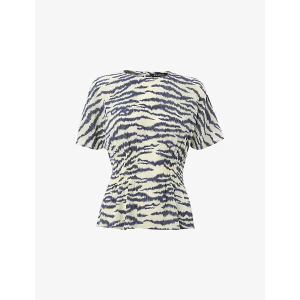 Whistles Feathered Tiger Shirred Woven Blouse - Cream
