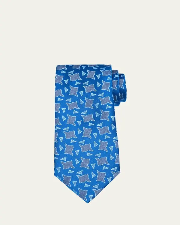 Charvet Geometric Pattern Silk Tie - 14-blu