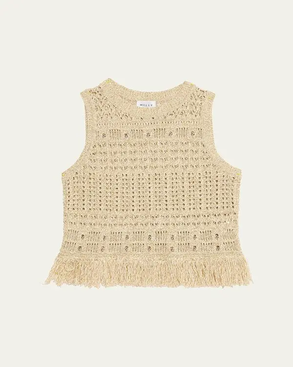 MILLY Beaded Fringe Knit Top
