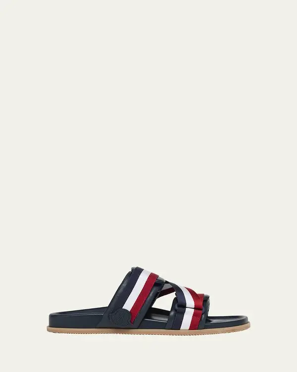 Moncler Leather Slide Sandals - Obsidian Blue
