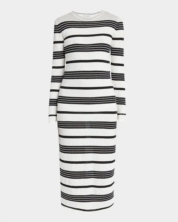 Moncler Stripe Long-sleeve Midi Dress - Grywht