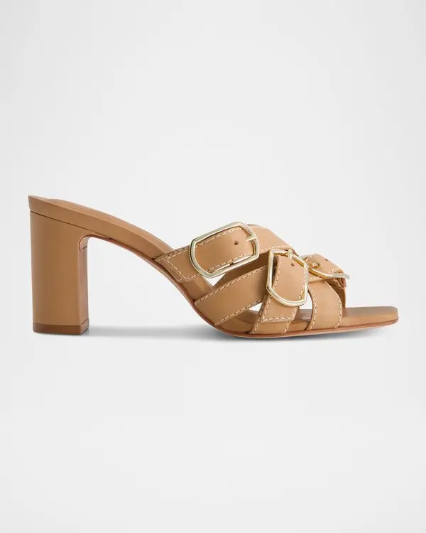 Bernardo Bea Leather Buckle Mule Sandals - Dune Glove Leather