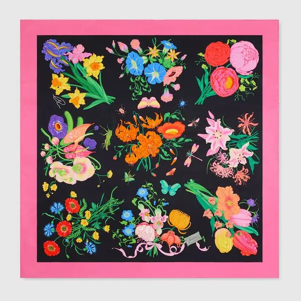 Gucci 90 X 90 Project Printed Silk Carré Silk - Black