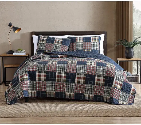 Eddie Bauer Madrona Plaid Navy Twin Quilt Sham Et