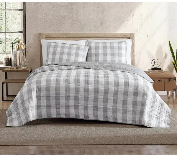 Eddie Bauer Lakehouse Plaid Grey King Quilt Sha M Set