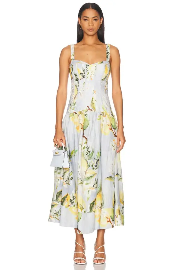 NICHOLAS Makenna Corset Midi Dress - Anisa Sky Lemon