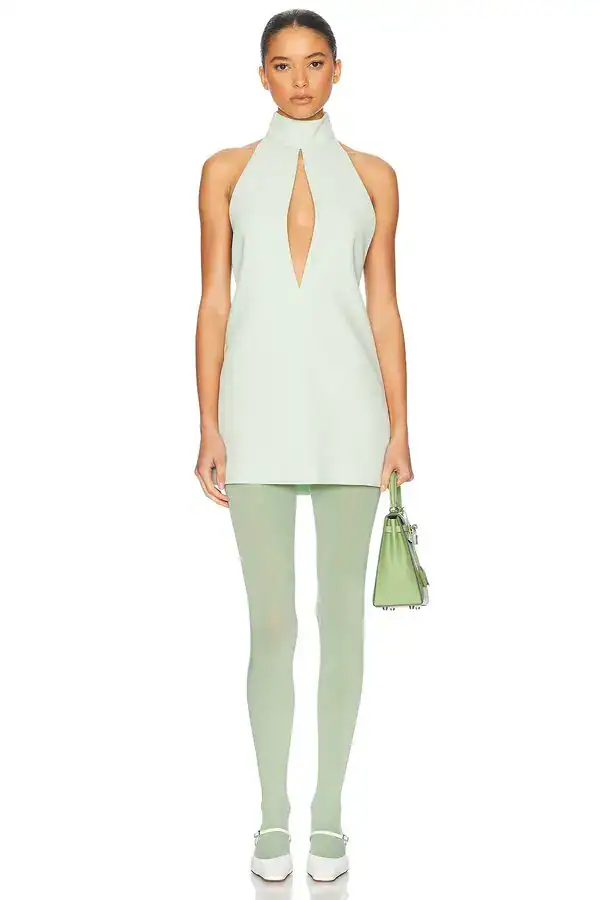 Helsa The Heavy Crepe Halter Dress In Celadon - 15% Off | Editorialist