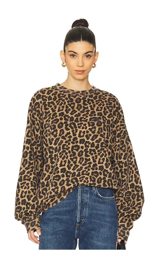 ANINE BING Miles Sweatshirt - Black & Brown Leopard