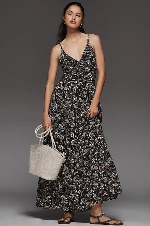 Rails Palm Sleeveless V-neck Maxi Dress - Black Pattern