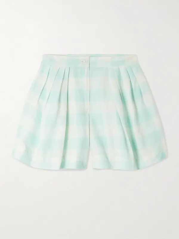 Thierry Colson Kenya Checked Linen And Cotton-blend Shorts - Green