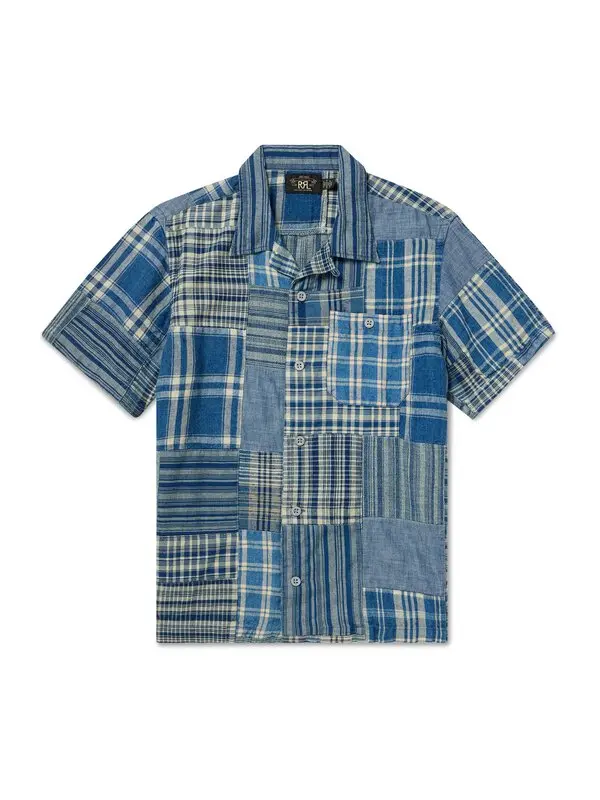 Ralph Lauren Convertible-collar Patchwork Cotton And Linen-blend Shirt