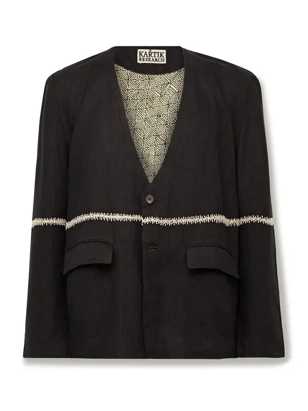 KARTIK RESEARCH Unstructured Embroidered Linen Blazer