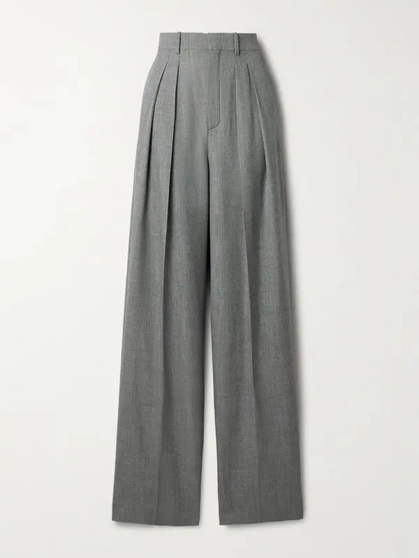 Saint Laurent Pleated Wide-leg Wool Pants - Gray