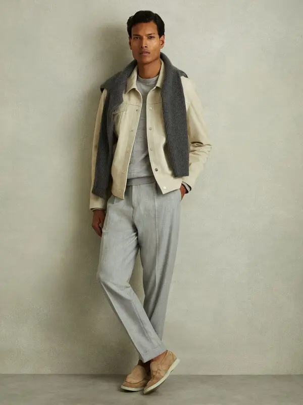 REISS Eden Suede Trucker Jacket - Off White