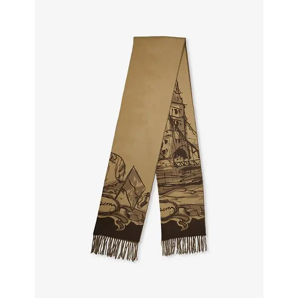 Burberry Tower Bridge Fringed Cashmere Scarf