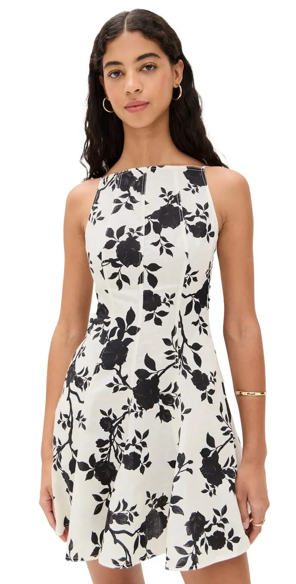 SELF-PORTRAIT Floral Print Linen Mini Dress
