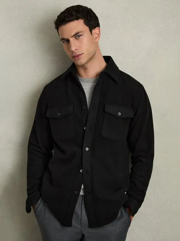 REISS Demari Twin-pocket Overshirt With Wool - Black