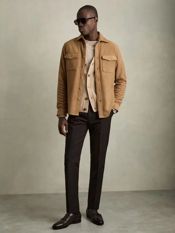 REISS Demari Twin-pocket Overshirt With Wool - Camel