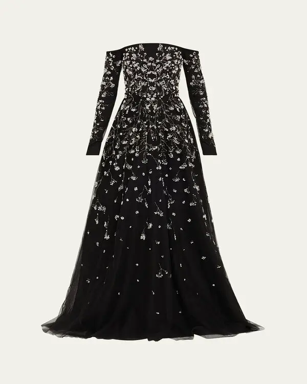 Pamella Roland Beaded Tulle Gown