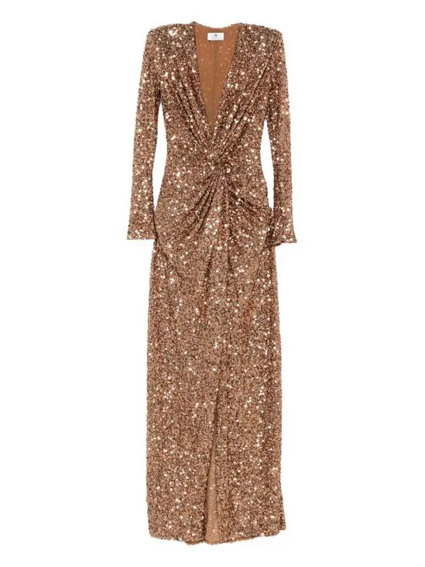 Elisabetta Franchi V-neck Long Dress - Marrone Chiaro