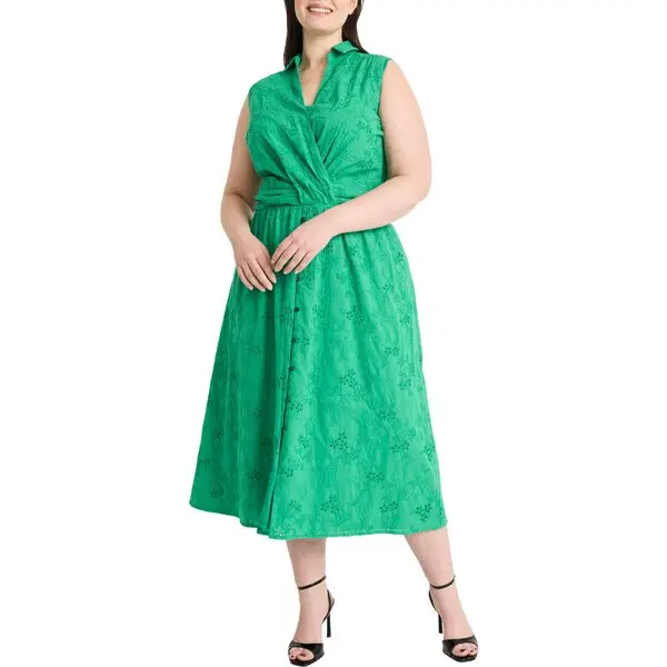 Maggy London Eyelet Front Wrap Sleeveless Maxi Dress - Jelly Bean