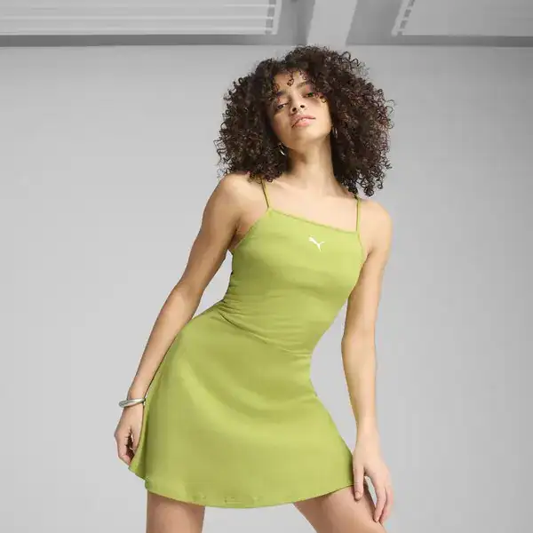 Puma Ribbed Flared Short Dress - Green | Editorialist