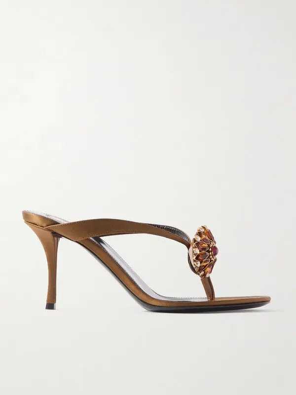 Saint Laurent Otero Crystal-embellished Satin Mules