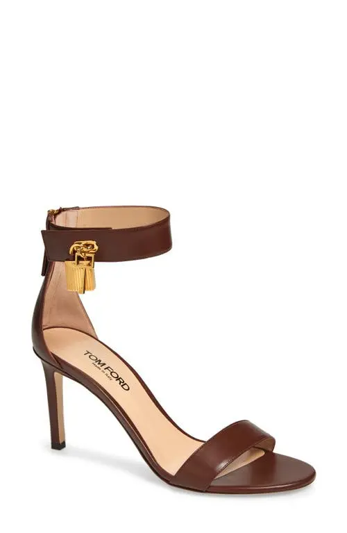 TOM FORD Padlock Ankle Strap Sandal - Burnt Brown