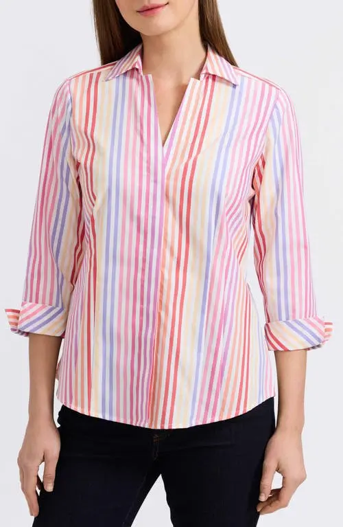 Foxcroft Taylor Stripe Cotton Button-up Shirt - Pink Multi