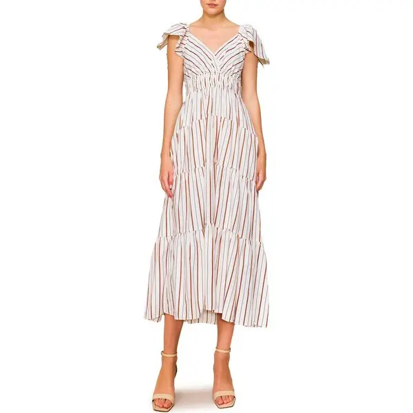 MELLODAY Stripe Flutter-sleeve Maxi Dress
