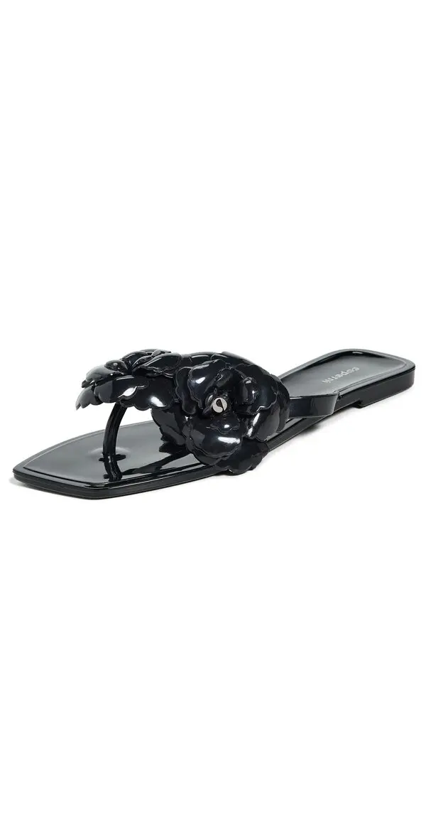 Coperni Silicone Flower Flat Sandals - Black
