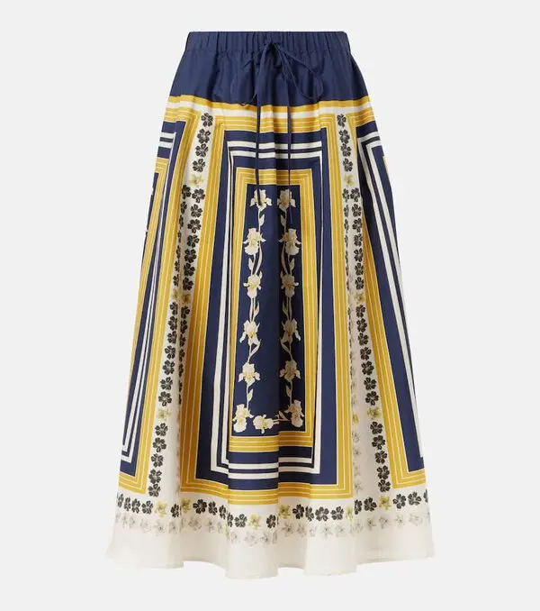 La DoubleJ Printed Cotton Poplin Midi Skirt - Multicoloured