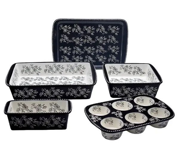 TEMP-TATIONS As Is Floral Lace 5-pc Essential Bakeware Set