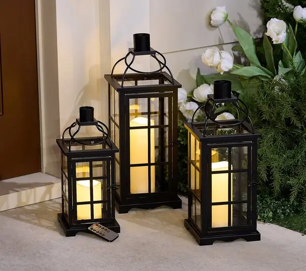 Dennis Basso As Is Hotel Du Cobb Set Of 3 Lanterns W/led Candle & Remote