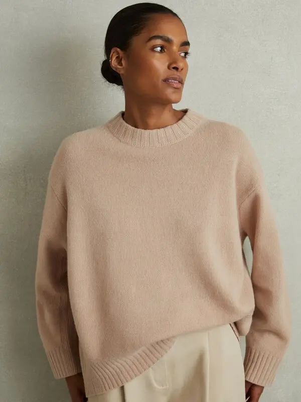 REISS Elena Wool-cashmere Crew Neck Jumper - Mink