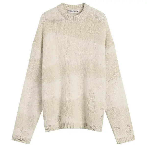 Our Legacy Popover Roundneck Destructive Wave Knit - White Destructive Wave