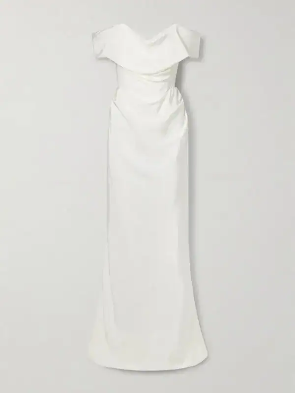 two piece wedding dress long sleeve Two-Piece V-Neck Sweep Train Satin Wedding Dress COCOMELODY CW3048, 25 Days / Ivory / US4-UK6-EUR34