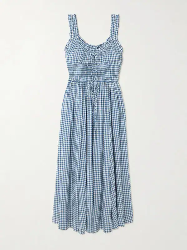 DôEn Emmaretta Checked Organic Cotton-Blend Voile Midi Dress