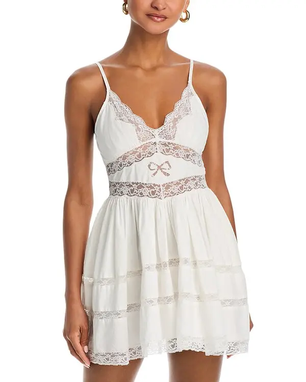 LoveShackFancy Zima Lace Trim Mini Dress - Optic White