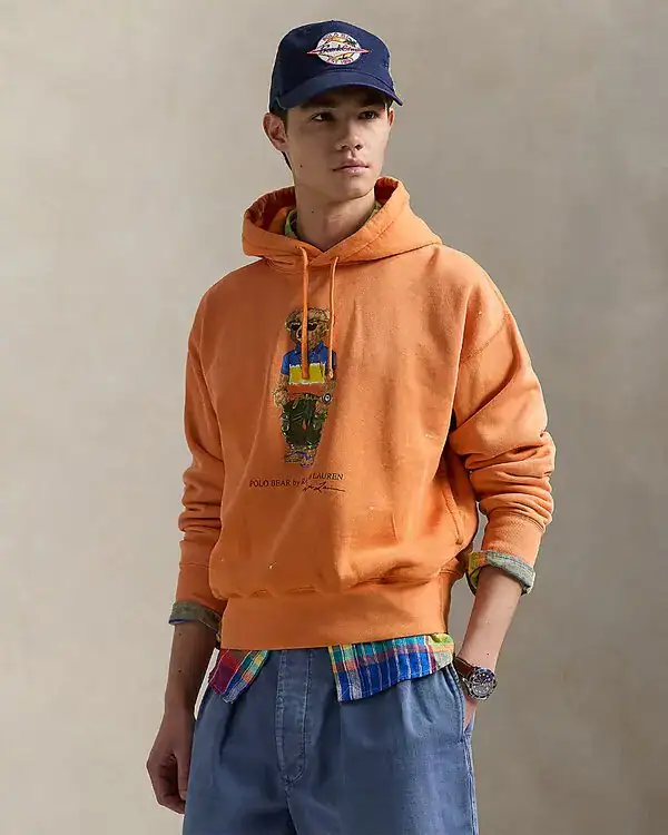 Ralph Lauren Vintage Fit Polo Bear Fleece Hoodie In Orange 64