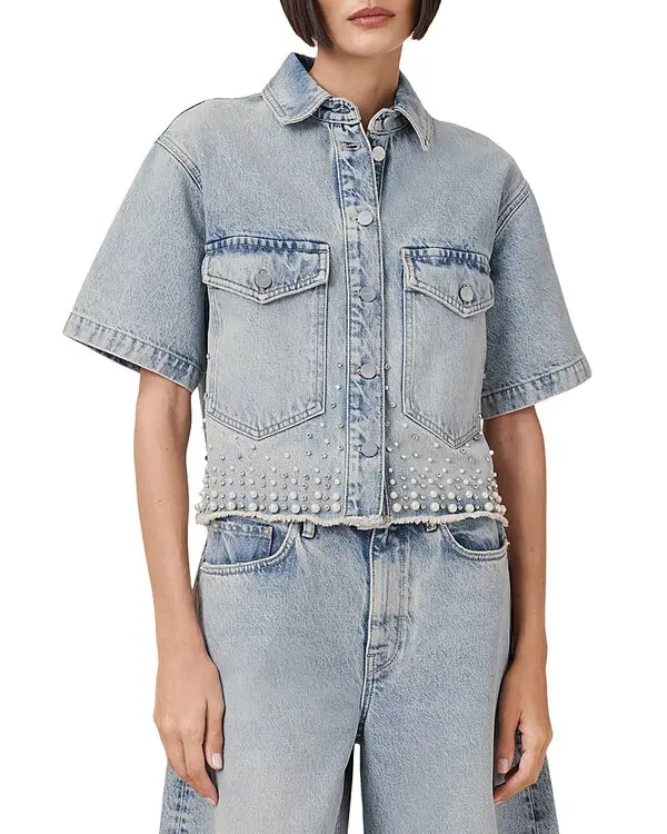 All Saints Tove Embellished Cropped Shirt