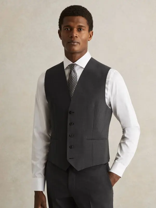 REISS Wool-blend Slim-fit Waistcoat - Grey