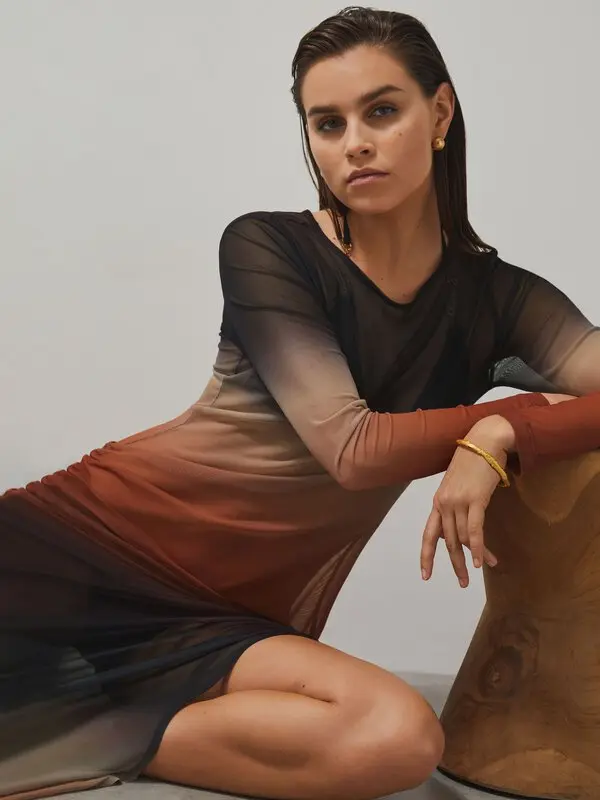 REISS X Mclaren F1 Team Sienna Ombré Mesh Maxi Dress