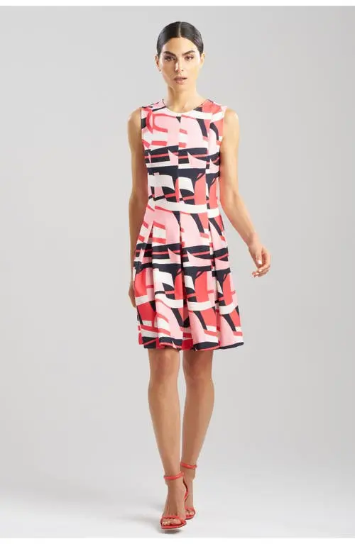 Natori Abstract Lines Sleeveless Pleated Dress - Cayenne