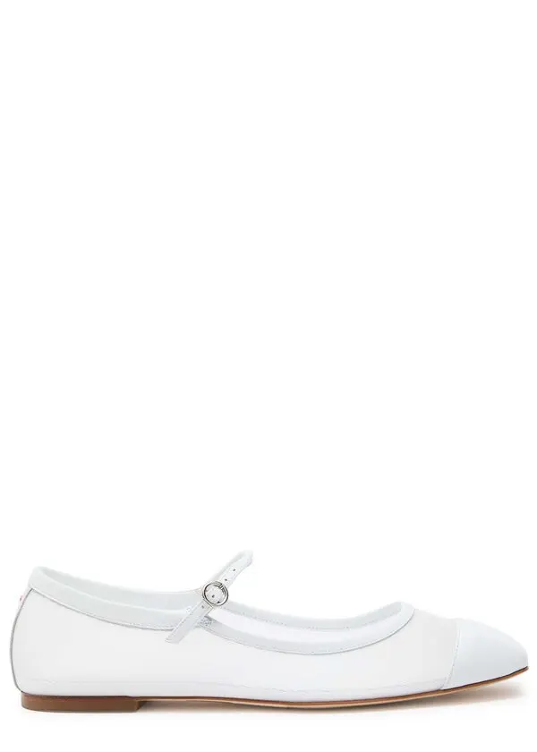 AeydĒ Uma Mesh Leather Mary Jane Flats - White
