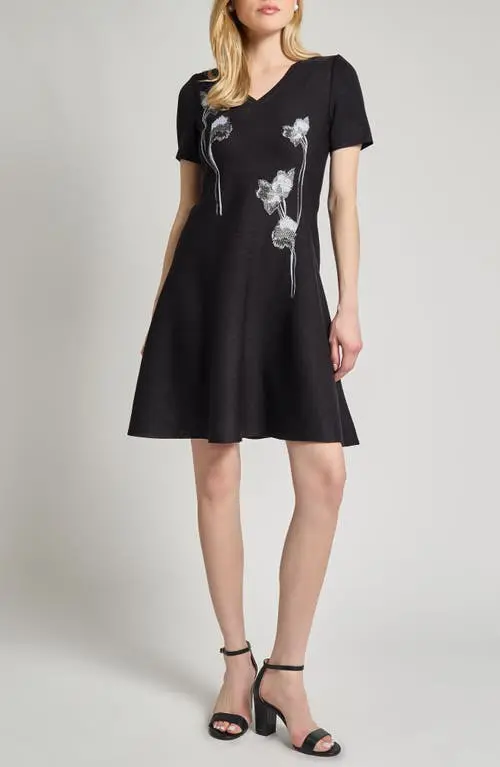 Misook Modern Fit & Flare Minidress With Embroidery